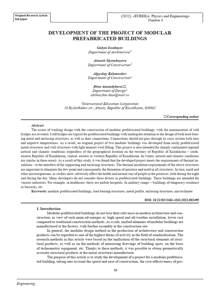 Development of The Project of Modular Prefabricated Buildings | PDF ...