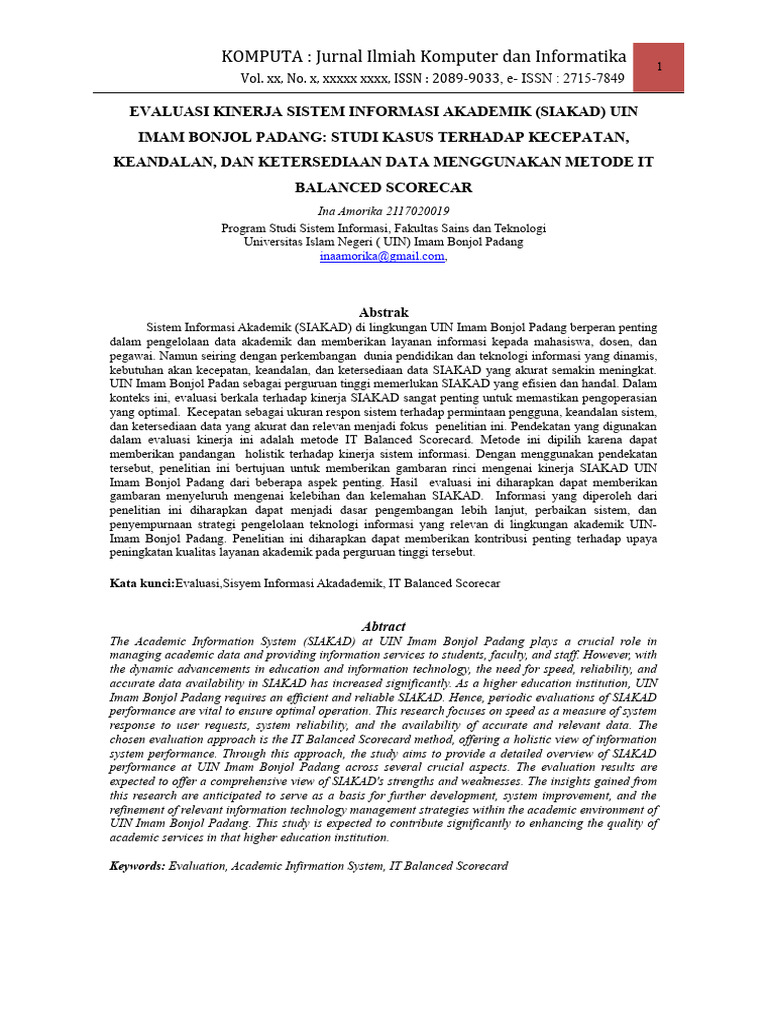 Template Penulisan Jurnal Komputa (Versi 2022) v2 | PDF | Komputer
