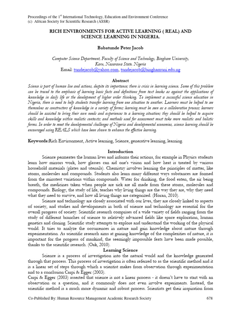 Rich Environments For Active Learning 2 | PDF | Learning | Science