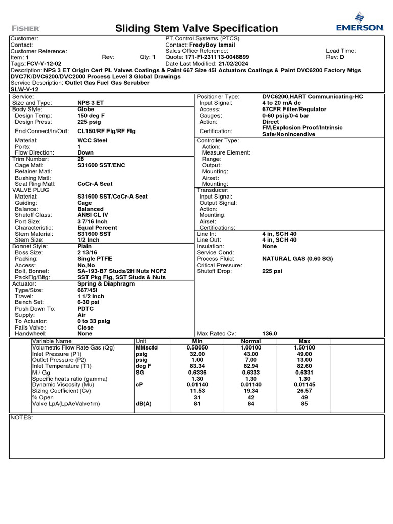 Sizing FCV | PDF | Valve | Pressure