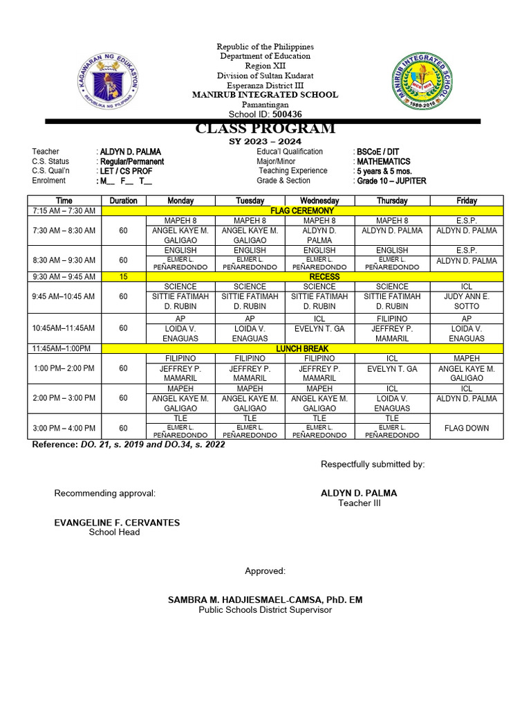 Class Program - KAYE 2023-2024 | PDF