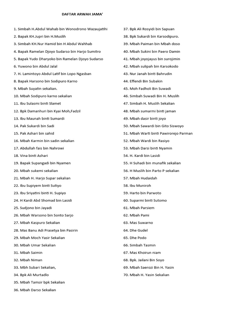Daftar Arwah Jama | PDF