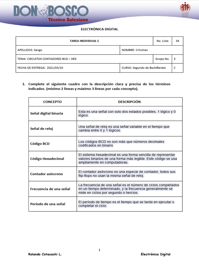 Tarea individual UT5_Sango_Christian_2C | PDF | Decimal codificado en ...