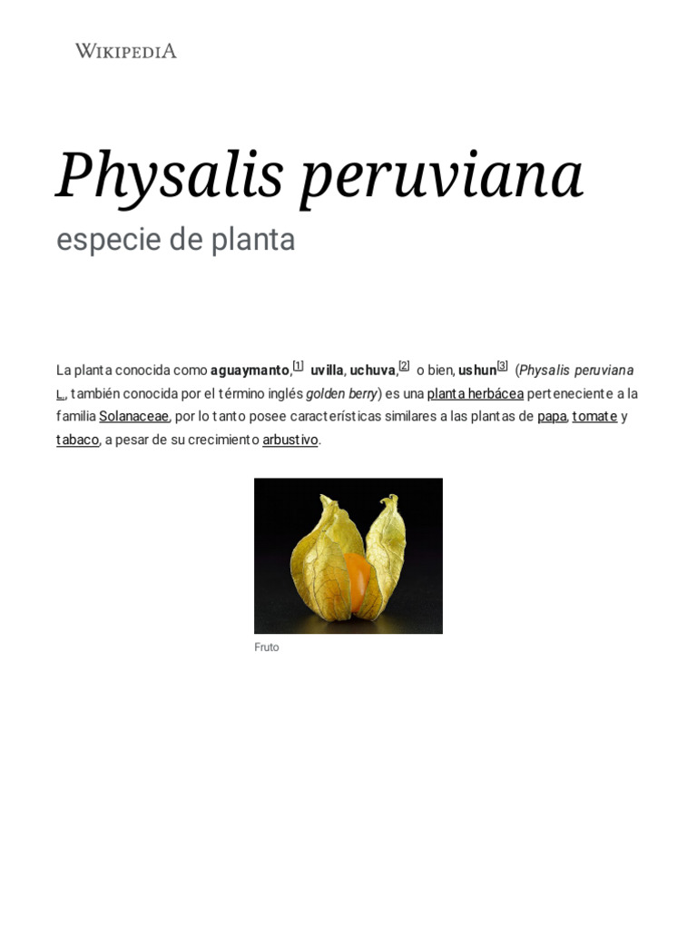 Physalis Peruviana - Wikipedia, La Enciclopedia Libre | PDF | Botánica | Fruta