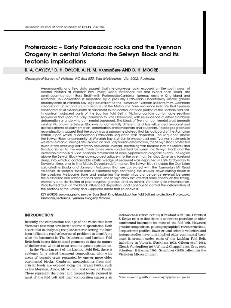 Proterozoic Early Palaeozoic rocks and the Tyennan Orogeny in central ...