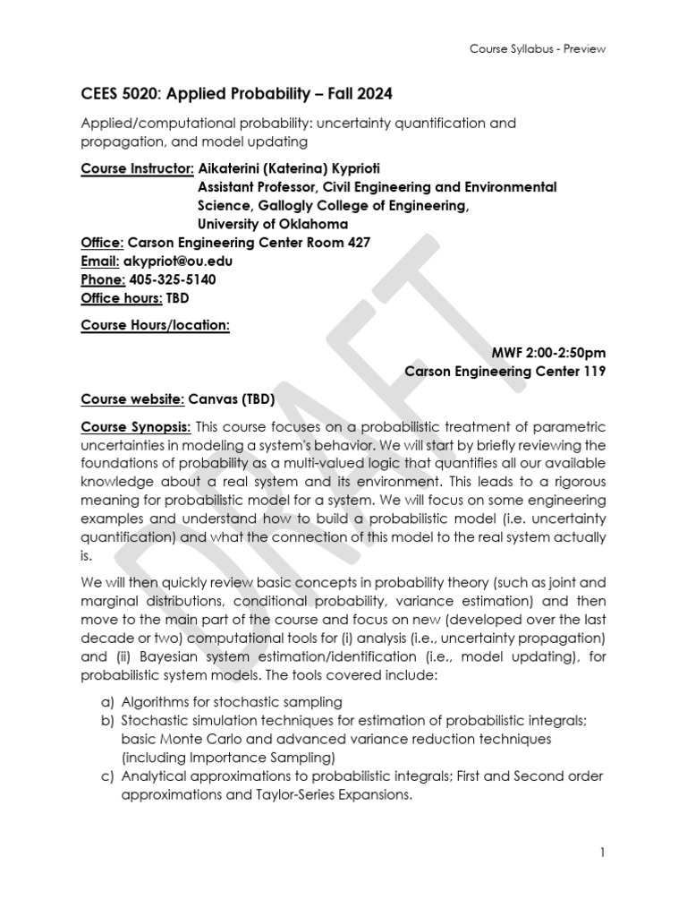 CEES 5020 Applied Probability - Syllabus Preview | PDF | Monte Carlo ...