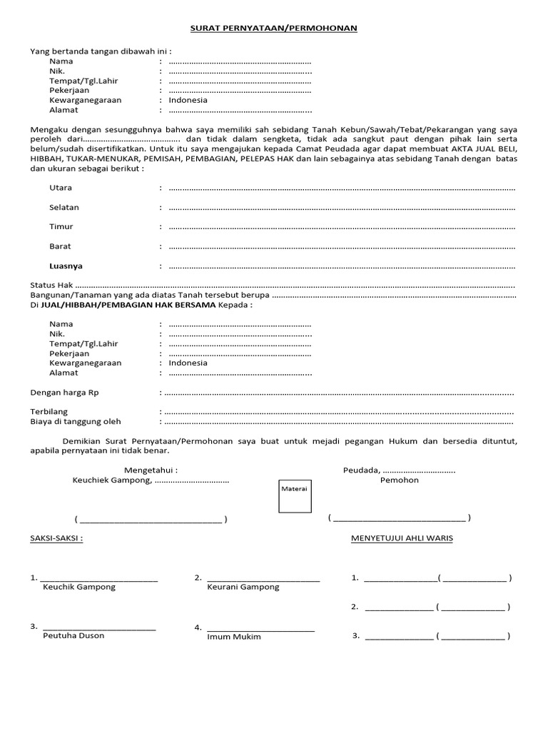 SURAT PERMOHONAN AKTE | PDF