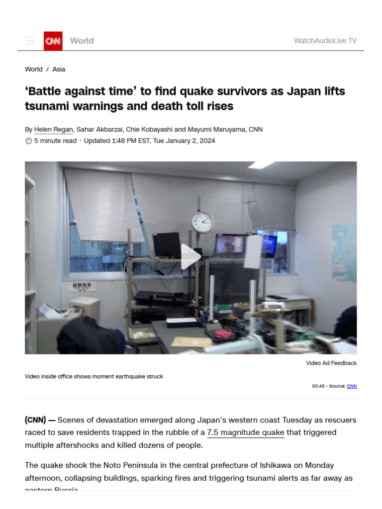 Japan Earthquake - Battle Against Time' To Find Survivors As Tsunami ...