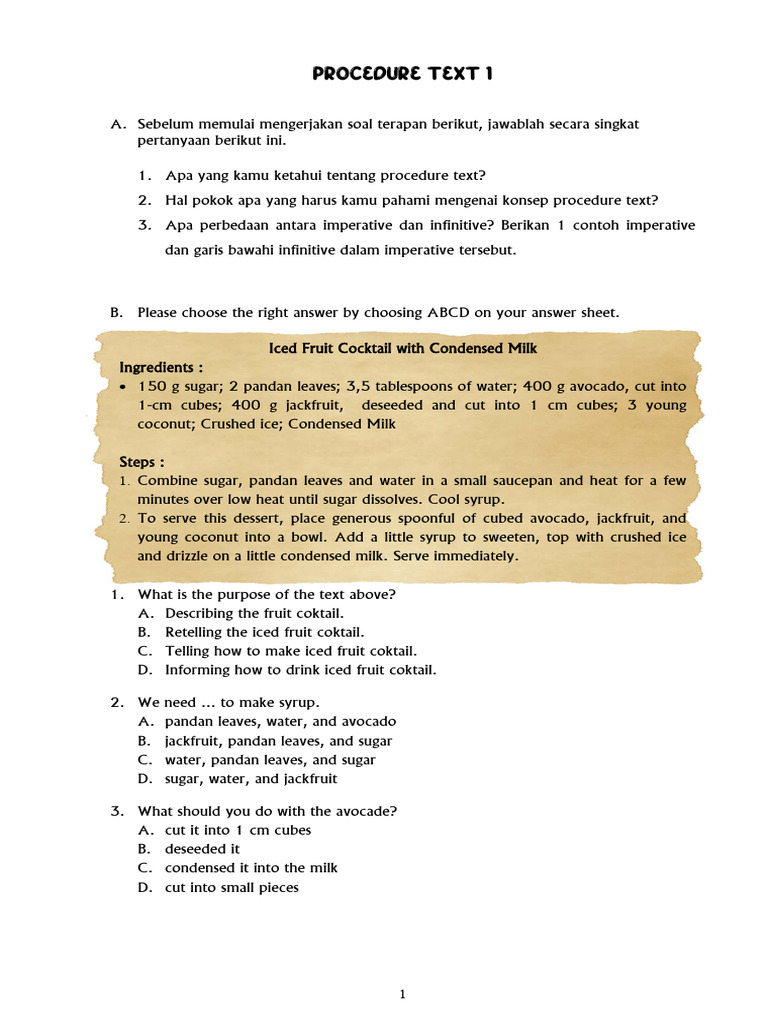 Procedure Text Latihan Soal Bahasa Inggr | PDF | Cocktails | Foods