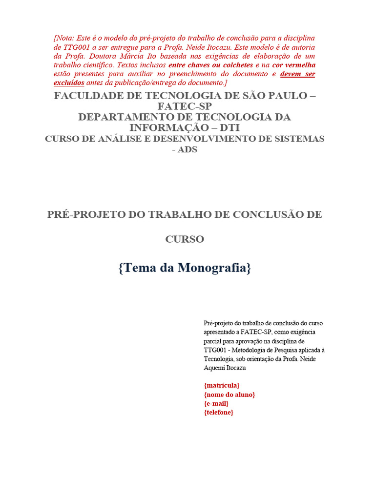 Pré-Projeto TTG001 - 1s 2024 (1) | Download grátis PDF | Science | Método científico