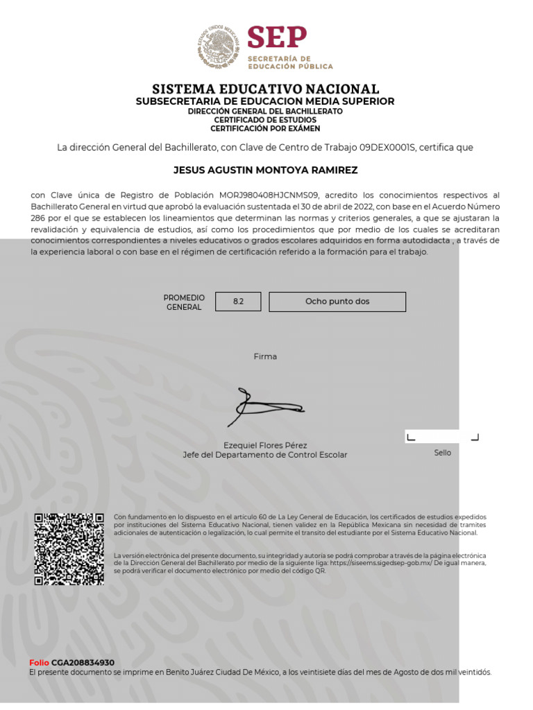 01 Ceneval Acuerdo 286 - Jesus Agustin Montoya Ramirez | PDF