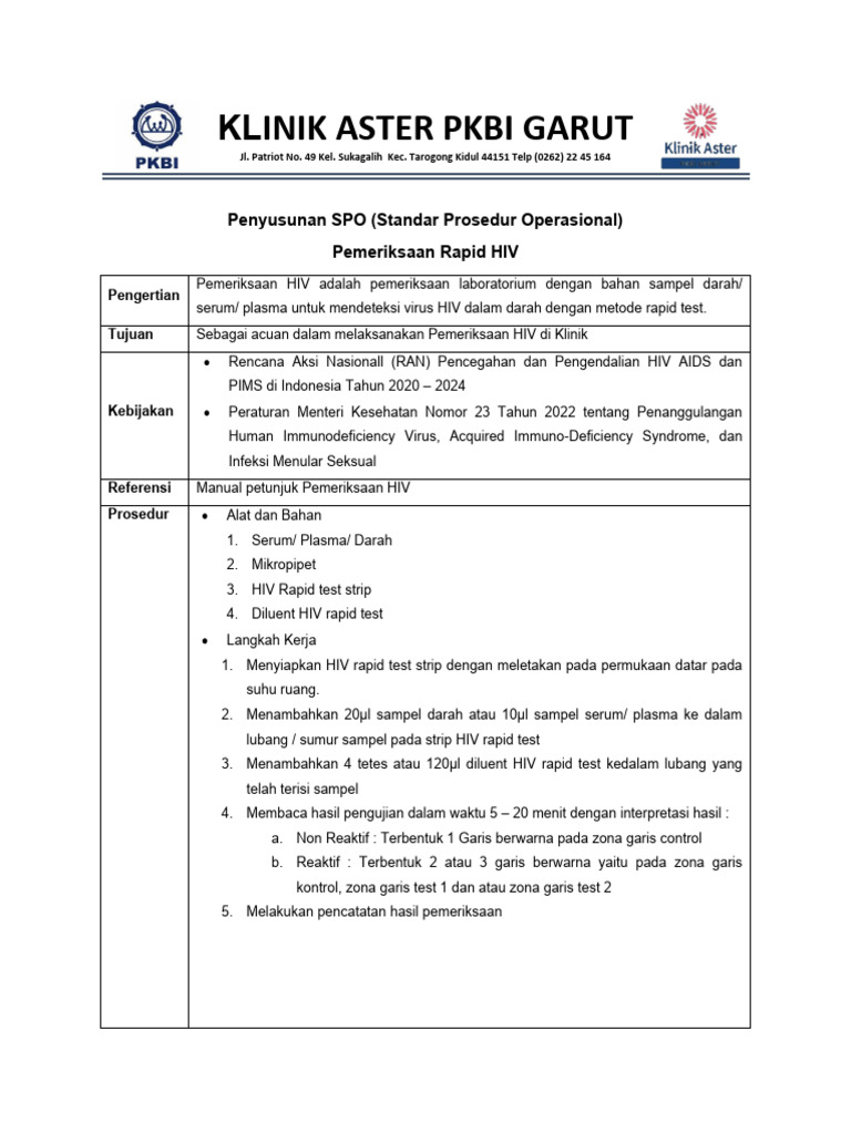 SOP Rapid HIV Yuli | PDF | Kesehatan Holistik | Sains & Matematika