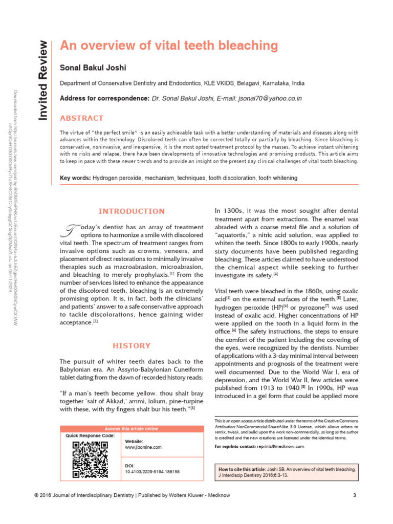 An Overview of Vital Teeth Bleaching.3 | PDF | Human Tooth | Tooth Enamel