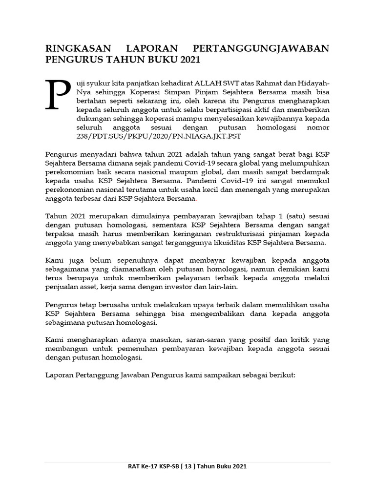 Laporan Pertanggungjawaban Pengurus Tahun Buku 2021 | PDF | Karier & Perkembangan | Bisnis