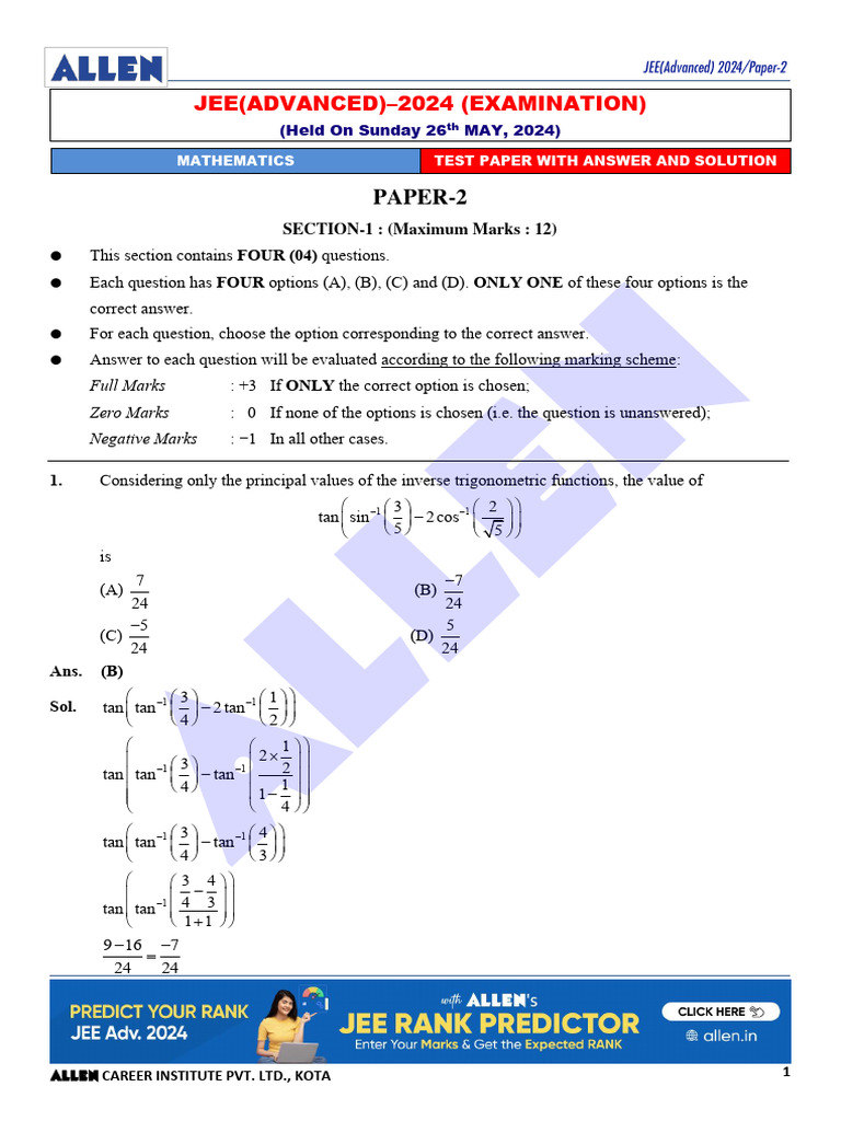 JEE Advanced 2024 Paper 2 Solutions | PDF | Numbers | Mathematical Objects