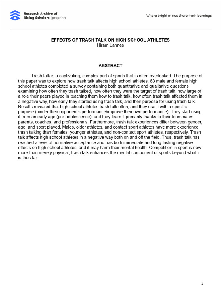 Effects of Trash Talk On High School Athletes | PDF | Quantitative ...