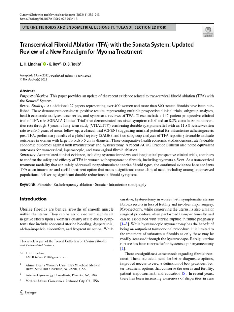 Transcervical Fibroid Ablation (TFA) with the Sonata System_ Updated Review of a New Paradigm ...