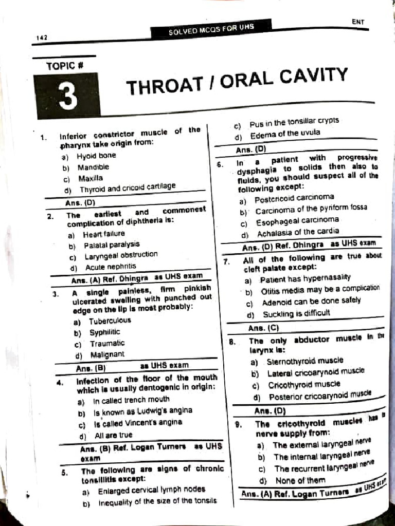 ENT Past MCQs | PDF | Larynx | Medical Specialties