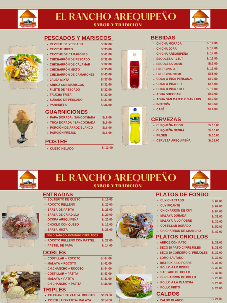 Menú del Rancho Arequipeño: Platos Típicos | PDF | Mariscos | Cocina ...