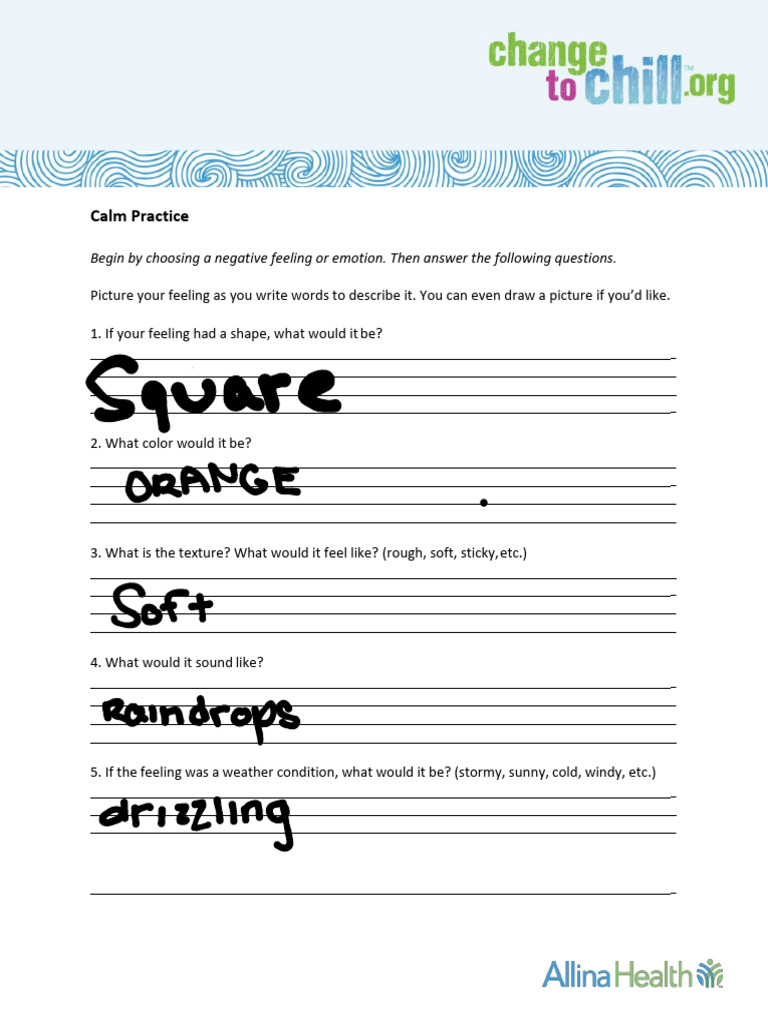 Calm Practice Worksheet Kaila Formatted 1 | PDF | Feeling | Psychology