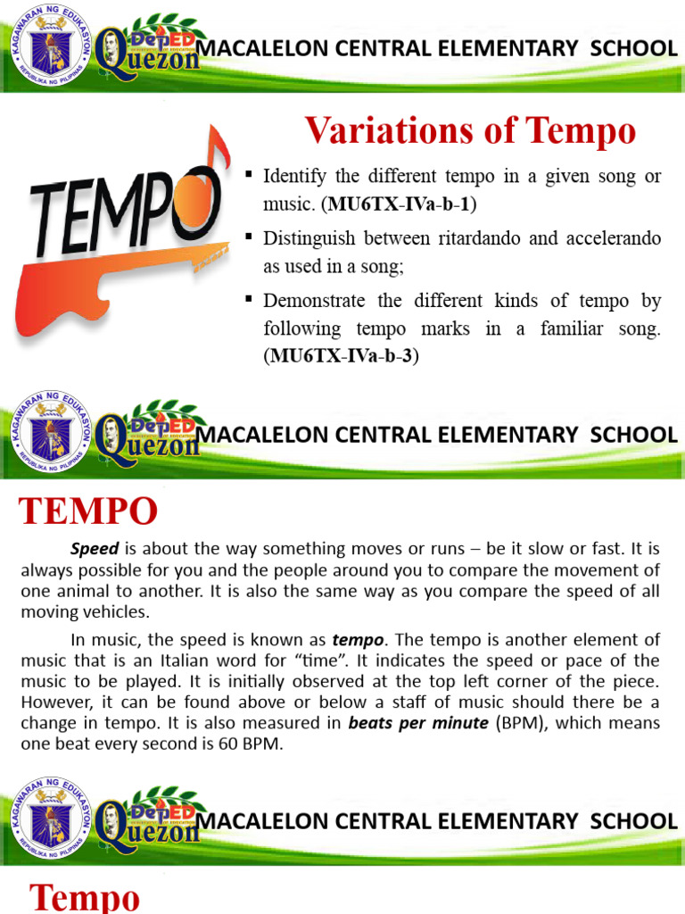 Q4 WEEK 1-2 - VARIATIONS OF TEMPO | Download Free PDF | Tempo | Rhythm ...