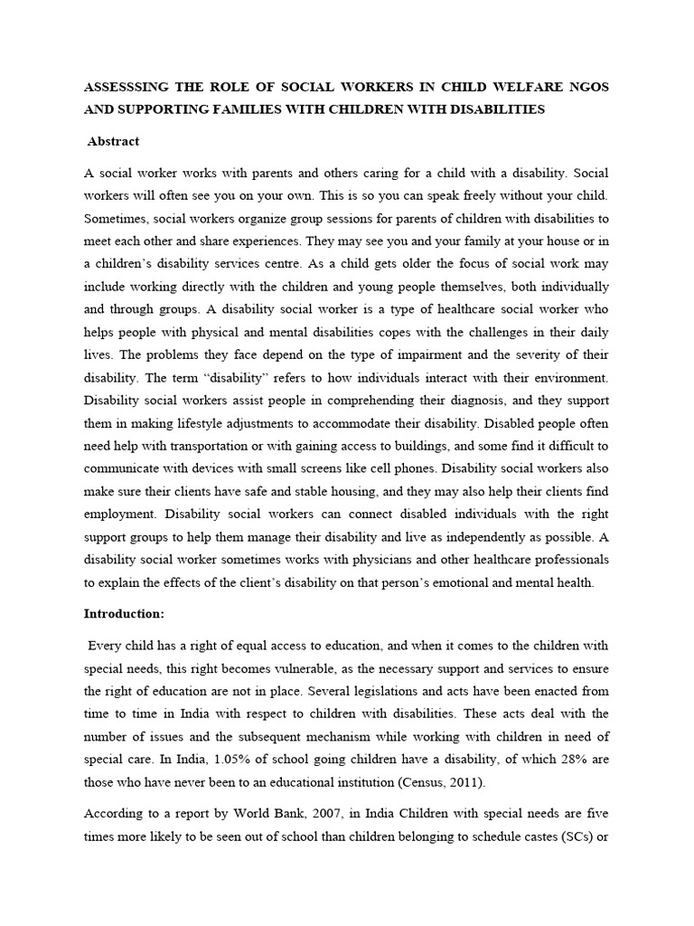 Assesssing The Role of Social Workers in Child Welfare Ngos and ...