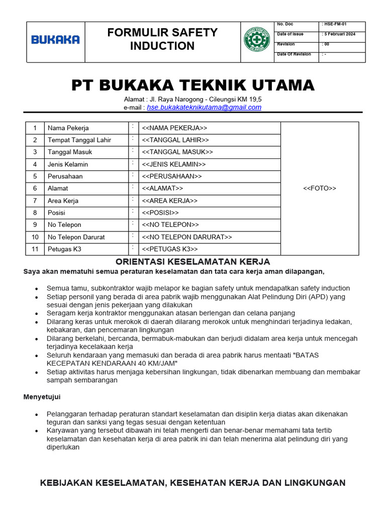HSE FM 01 Safety Induction | PDF