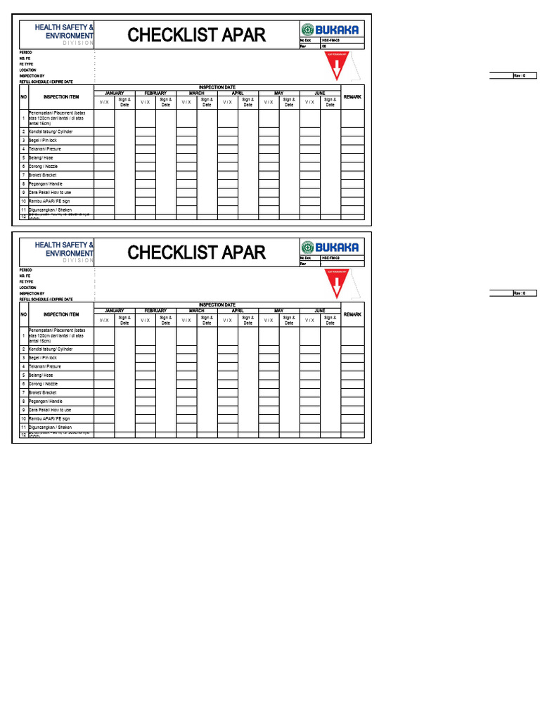 APAR Inspection Checklist Template | PDF