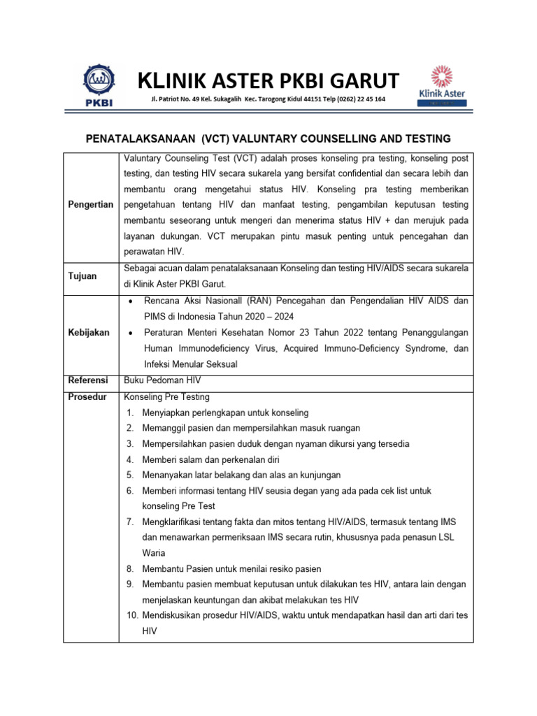 VCT di Klinik Aster PKBI Garut | PDF