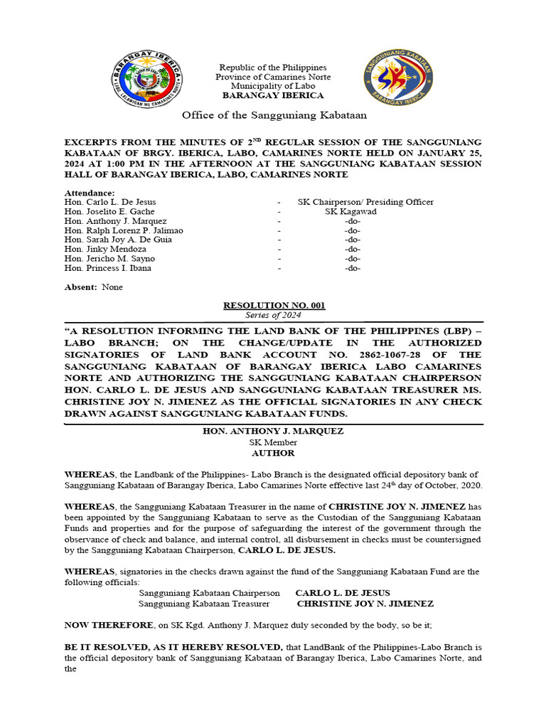 Resolution 001-2024 Authorizing SKC and SKT | PDF | Youth Organizations