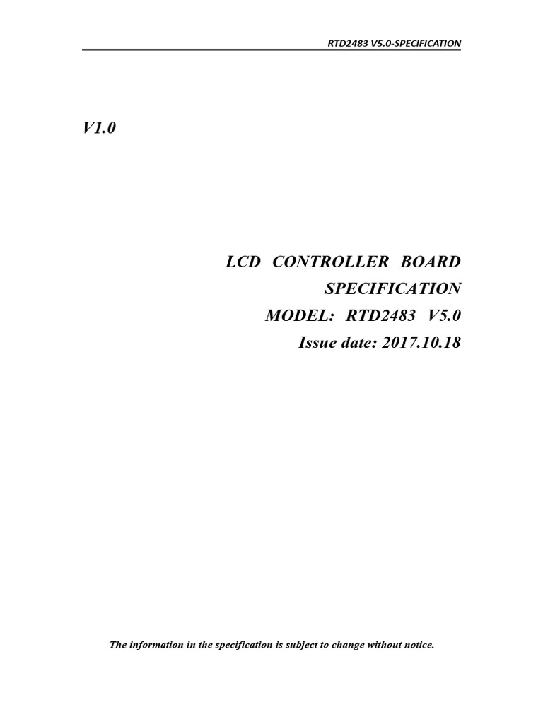 LCD Controller Board (液晶屏驱动板) ：Specification for RTD2483 V5.0 (2017.10.18) | PDF | Hdmi ...