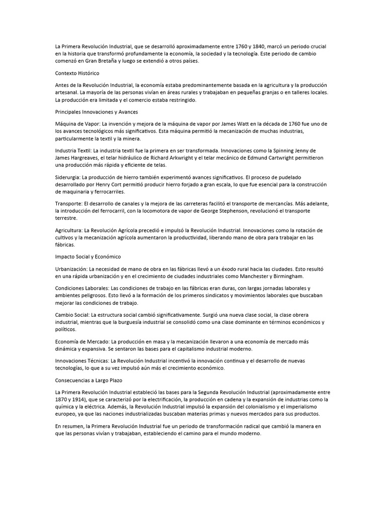 La Primera Revolución Industrial | PDF | Revolución industrial | Fábrica