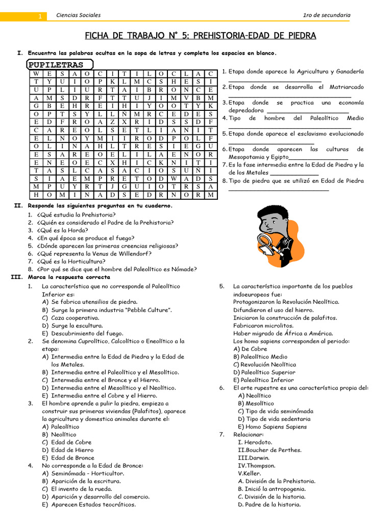 FICHA DE TRABAJO N°5 Prehistoria edad de piedra | PDF | Neolítico ...