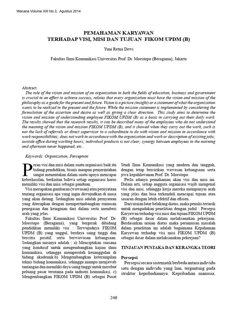 Pemahaman Karyawan Terhadap Visi, Misi Dan Tujuan Fikom Updm (B) | PDF | Pengembangan Diri ...