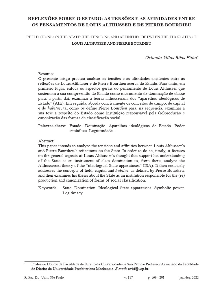 Reflexões Sobre o Estado: As Tensões e As Afinidades Entre Os Pensamentos de Louis Althusser e ...