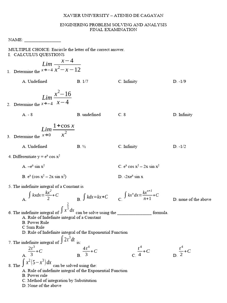 FINAL EXAMINATION Problem Solving and Analysis Questionnaire | PDF ...