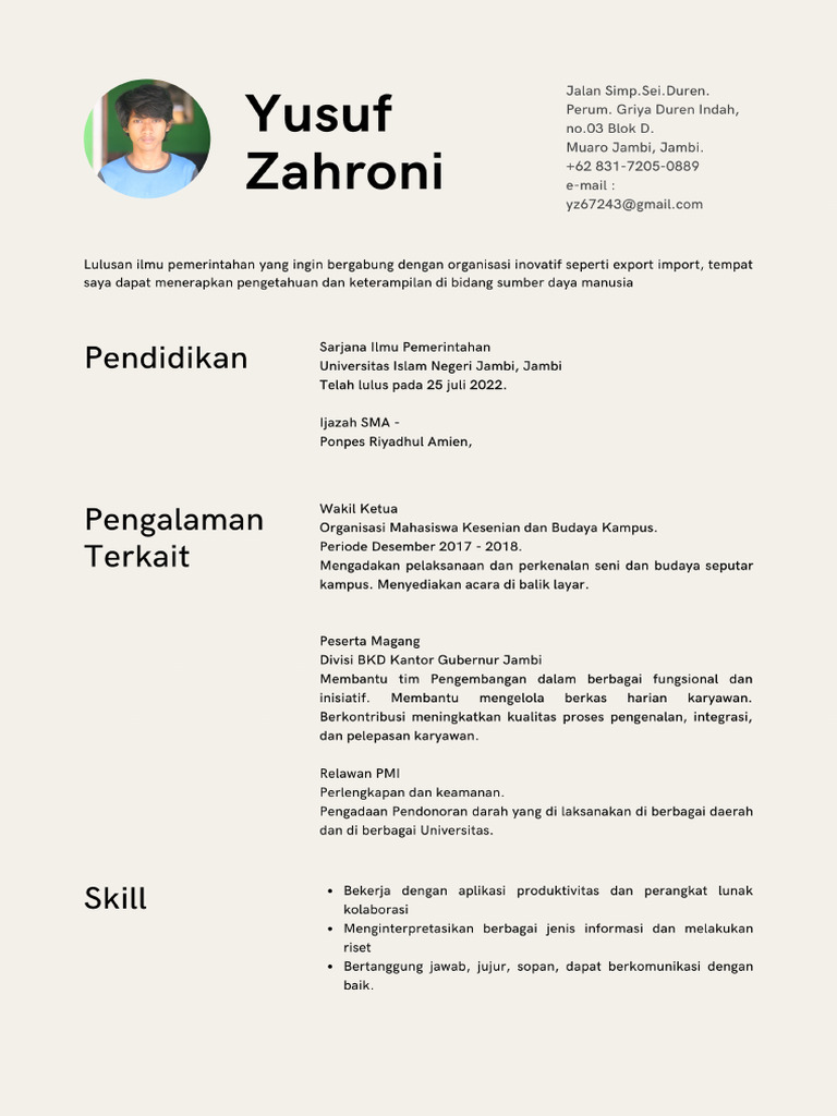 CV Yusuf Zahroni | PDF