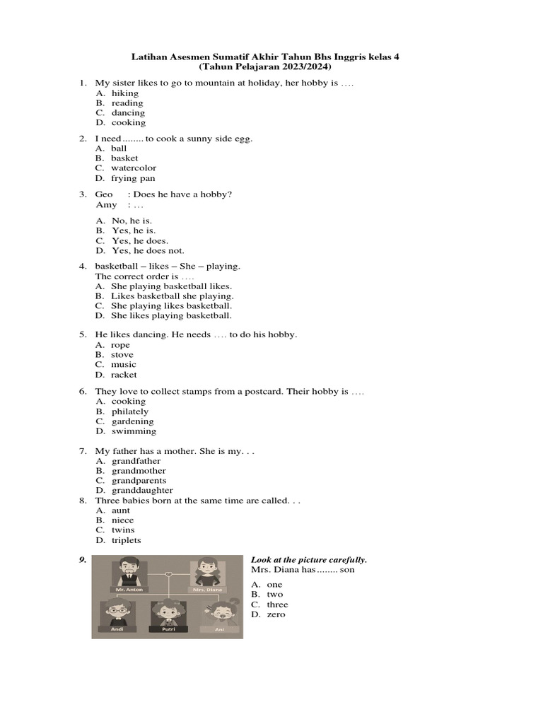 Soal Latihan Asesmen Sumatif (PAT) Bhs Inggris Kelas 4 | PDF | Clinical ... Soal Latihan Asesmen Sumatif (PAT) Bhs Inggris Kelas 4 | PDF | Clinical ...