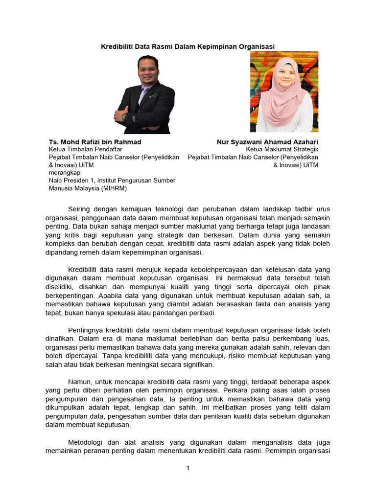 Kredibiliti Data Rasmi Dalam Kepimpinan Organisasi | PDF | Karier & Perkembangan | Bisnis