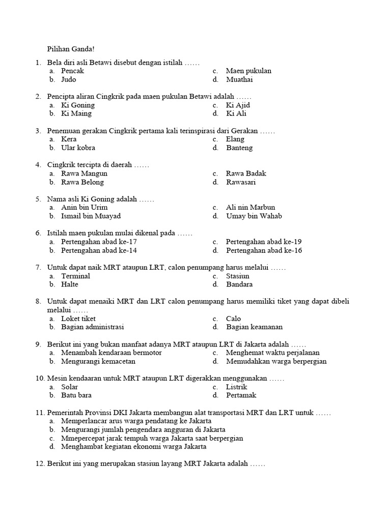 Soal Kls 6 | PDF | Perjalanan