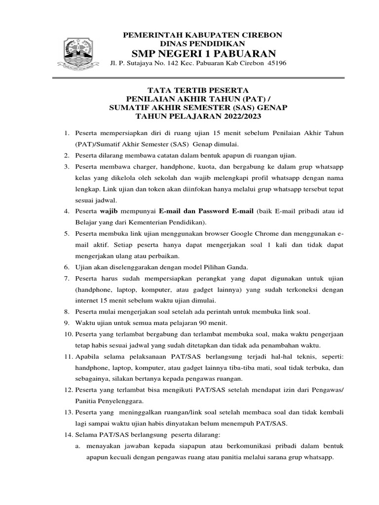 Contoh Tata Tertib Peserta Pengawas | PDF | Karier & Perkembangan