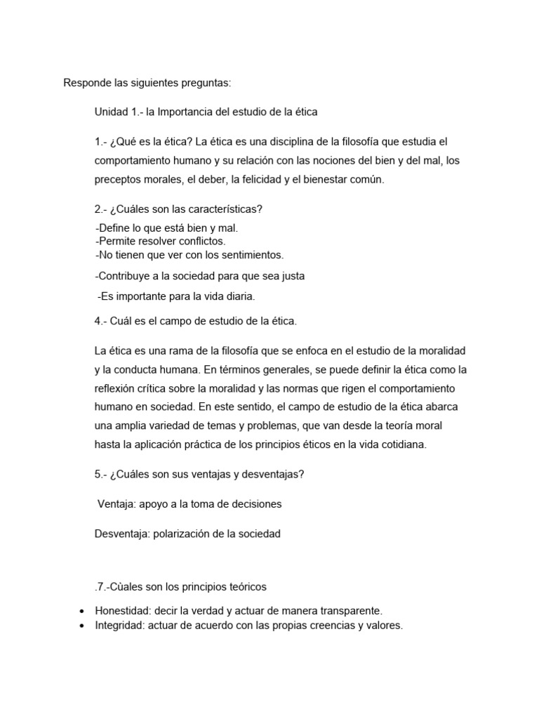 Preguntas de Etica | PDF | Moralidad | Ética profesional