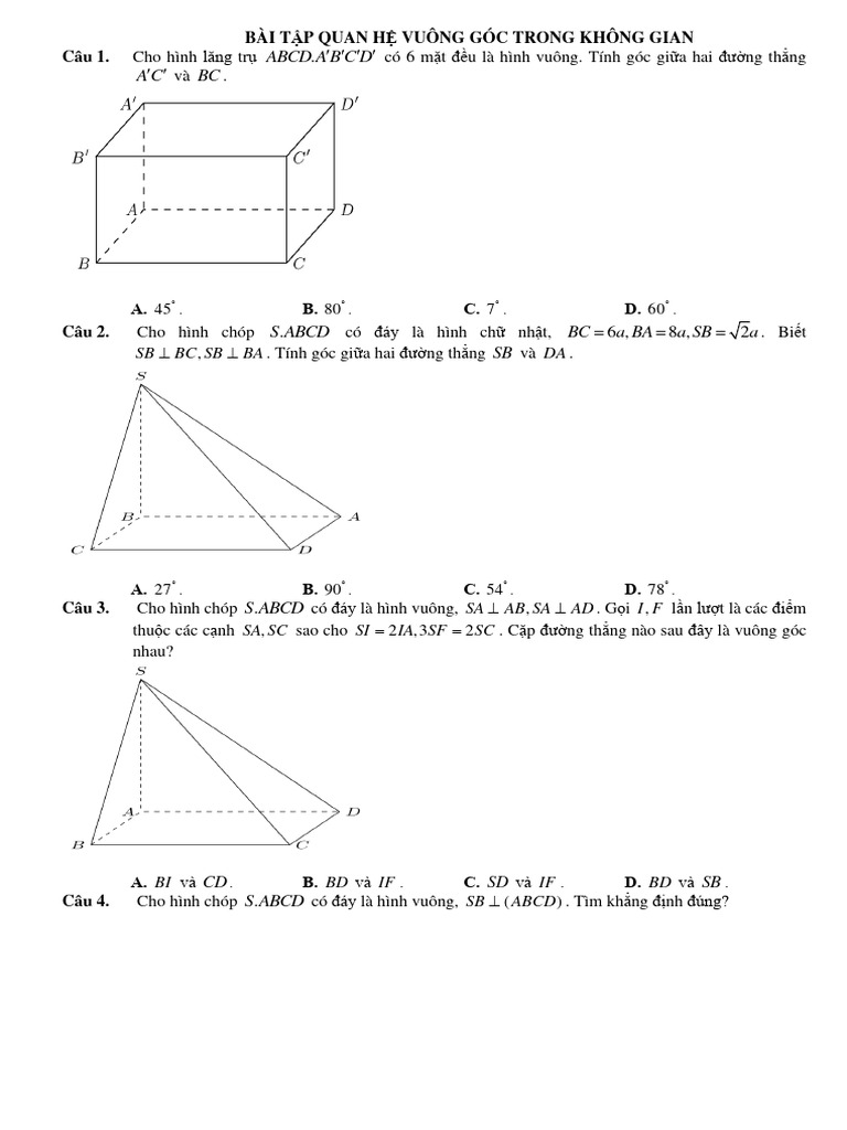Bài Tập Quan Hệ Vuông Góc | PDF