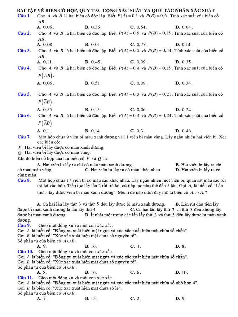 BT Quy Tac Cong Va Quy Tac Nhan XS | PDF