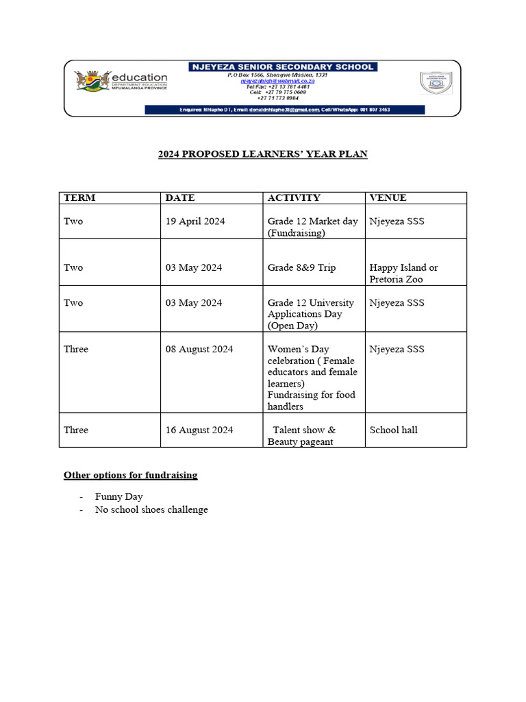 2024 Proposed Learners Year Plan | PDF