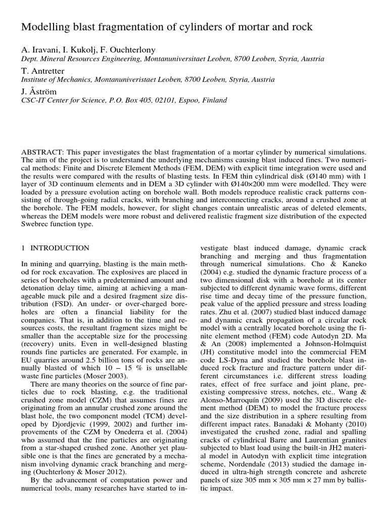Modelling Blast Fragmentation Of Cylinders Of Mortar And Rock Pdf Fracture Finite Element