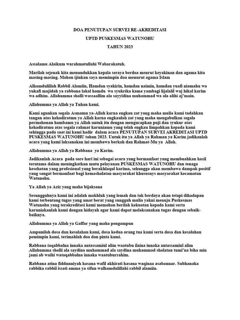 DOA PENUTUPAN SURVEI RE | PDF