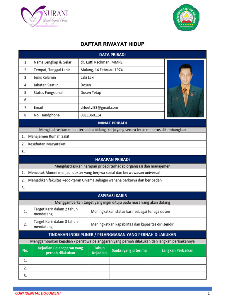 CV dr. Lutfi Rachman: Dosen & Ahli Manajemen RS | PDF