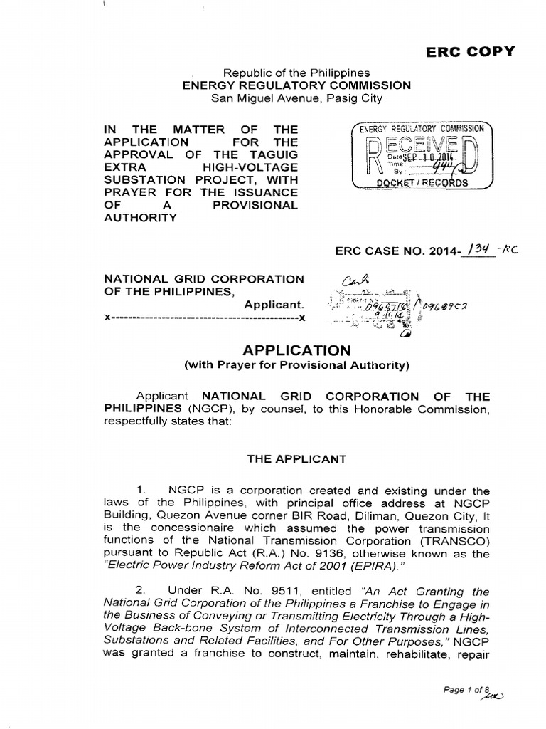 ApplicationNo.2014-134RC NGCP Taguig | PDF