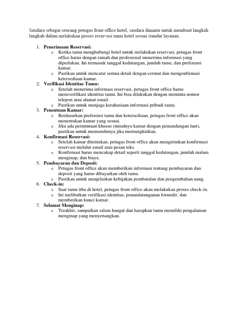 Proses Reservasi Hotel yang Efektif | PDF
